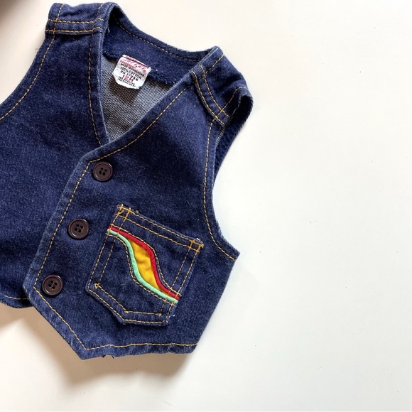 Vintage | Jackets & Coats | Vintage Jet Set Retro Denim Rainbow Vest ...